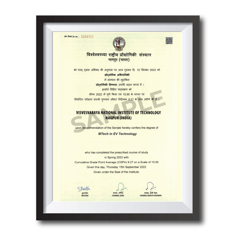 MTech in EV Technology from VNIT Nagpur